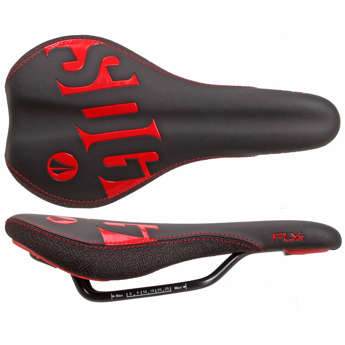 SDG Fly Jr Junior saddle, Steel rails - Black w/ Red — Send It Bikes