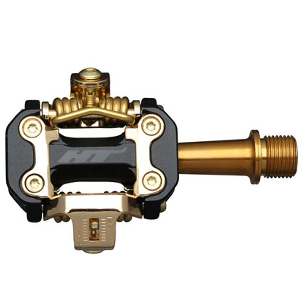 HT Pedals M2T Olympic Clipless Pedals, Ti, Black/Gold — Send It Bikes